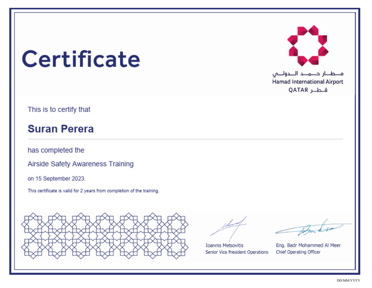HIA - Airside Safety Awareness Training Certificate | PDF