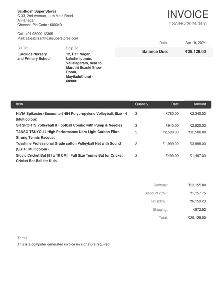 Invoice SA - HQ - 2024 - 0451 | PDF