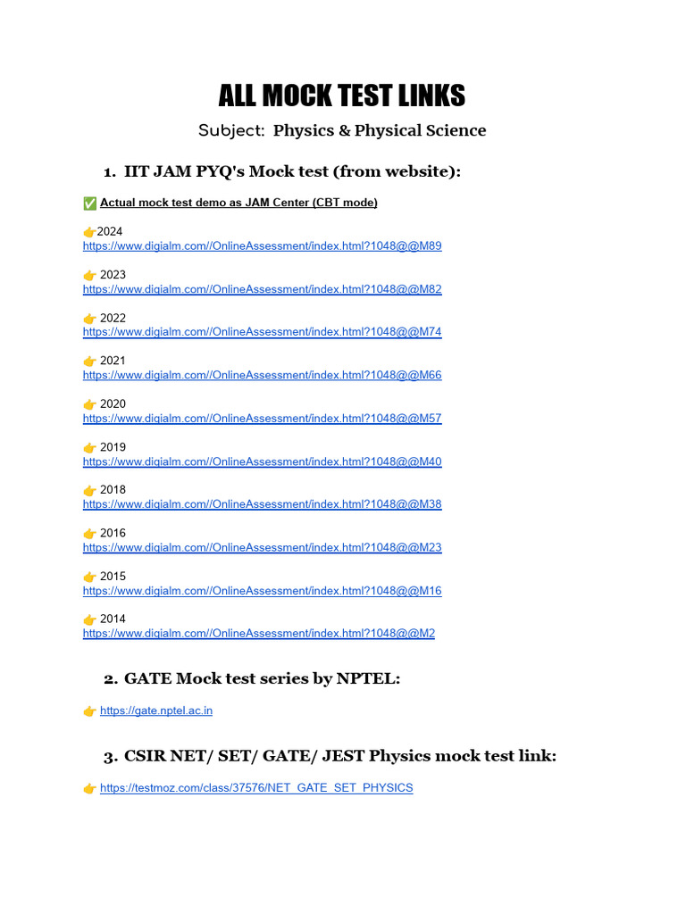 Physics Mock Test Links for Exams | PDF