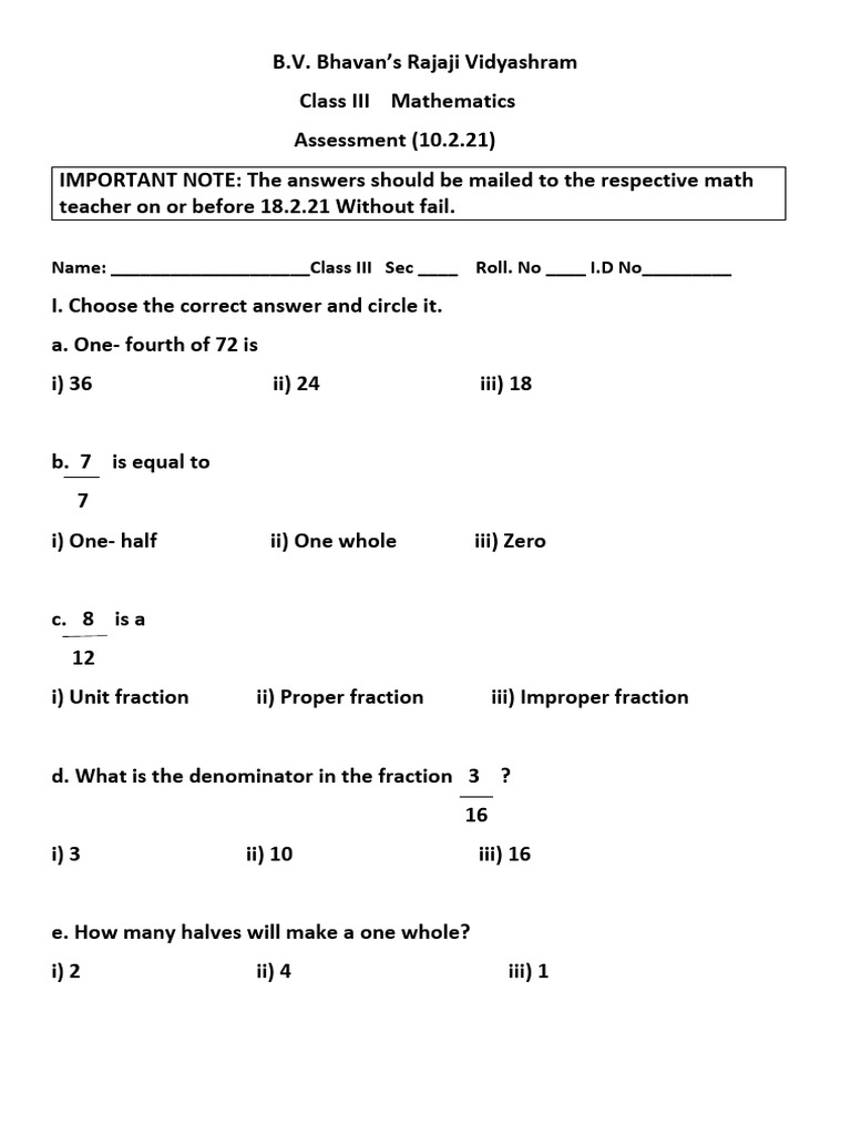 10.2.21 Fraction Assessment | PDF
