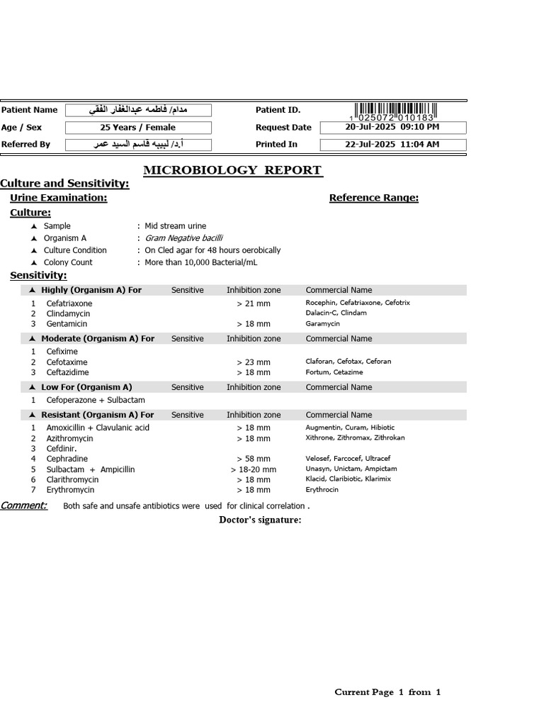 Urine Culture and Sensitivity Report | PDF | World Health Organization ...