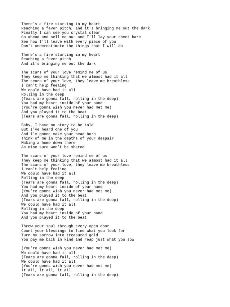 Rolling in the Deep Lyrics Analysis | PDF