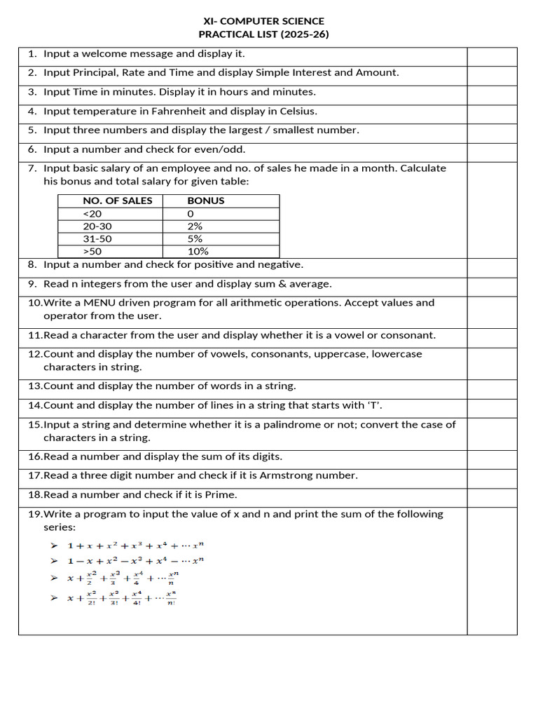 Xi Cs Practical List | PDF | Number Theory | Arithmetic
