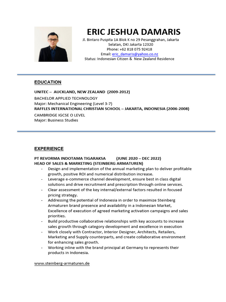Eric Damaris CV 2023 | PDF | Motor Vehicle | Business