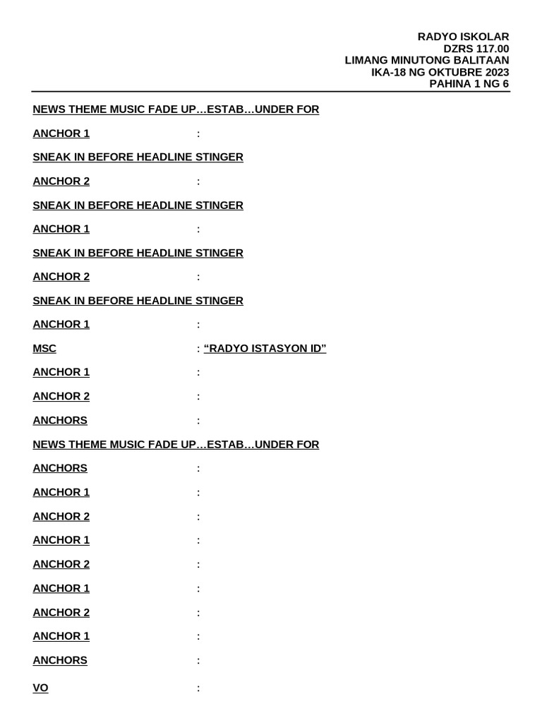 Radyo-Iskolar Iskrip Outline | PDF
