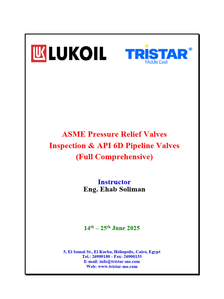 ASME Pressure Relief Valves Inspection & API 6D Pipeline | PDF | Valve ...