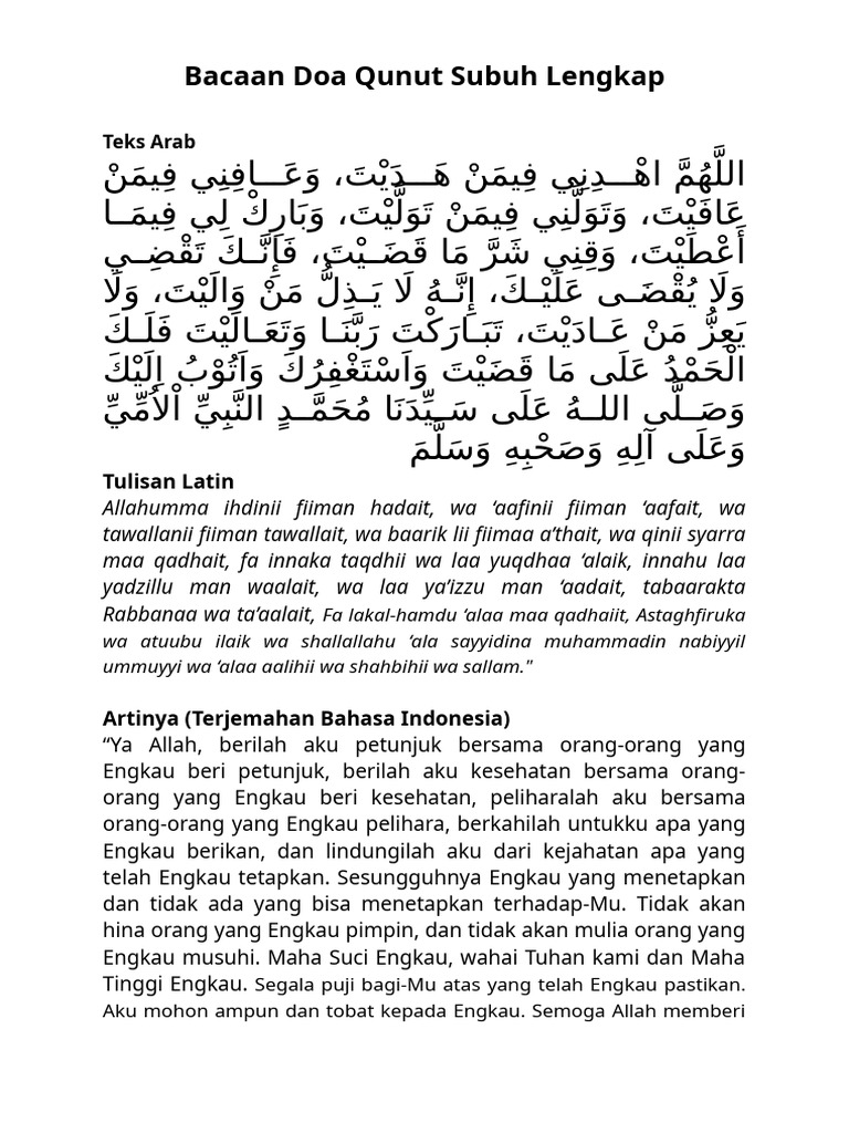 Bacaan Doa Qunut Subuh Lengkap | PDF