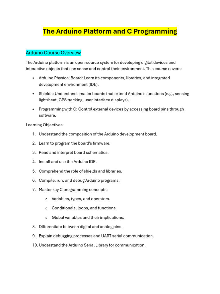 The Arduino Platform and C Programming 2 | PDF | Arduino | Microcontroller