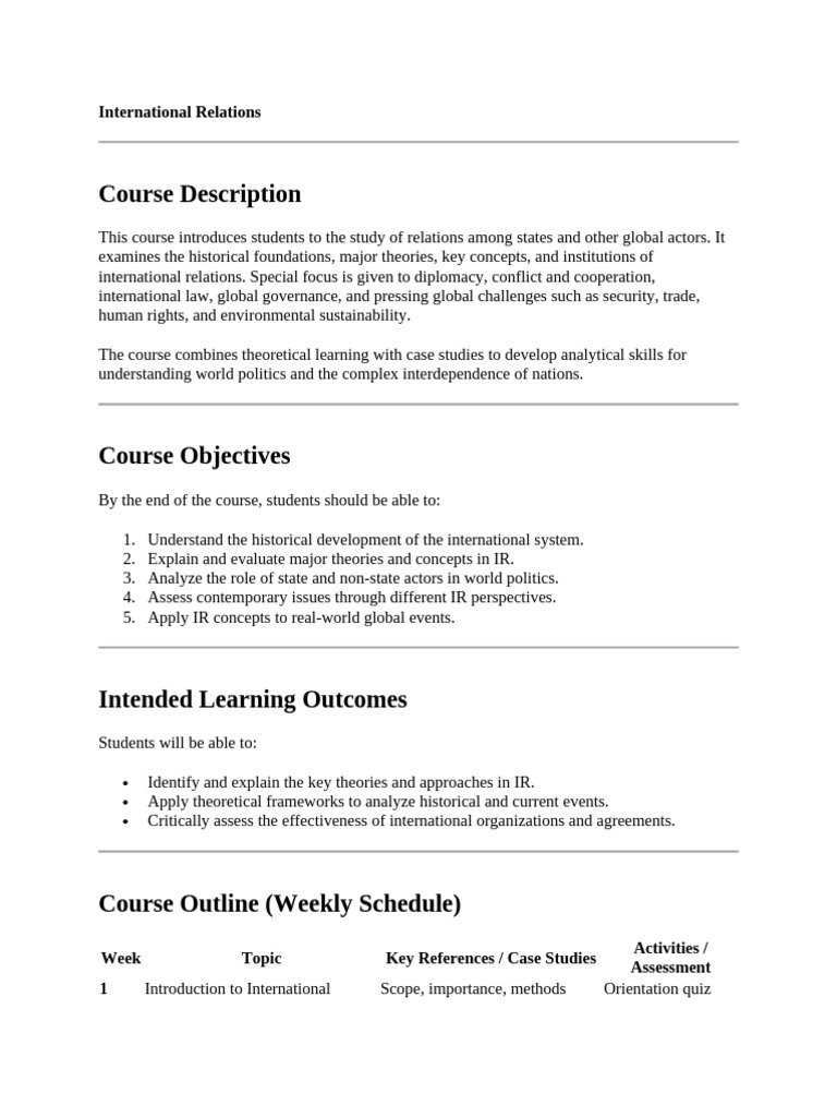 Overview of International Relations Course | PDF | International ...