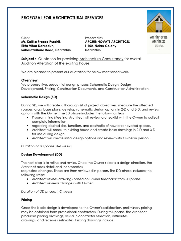 Fee Quotation For Ekta Vihar Residence | PDF | Architect