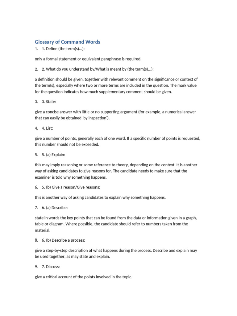 Glossary of Command Words | PDF | Reason | Information