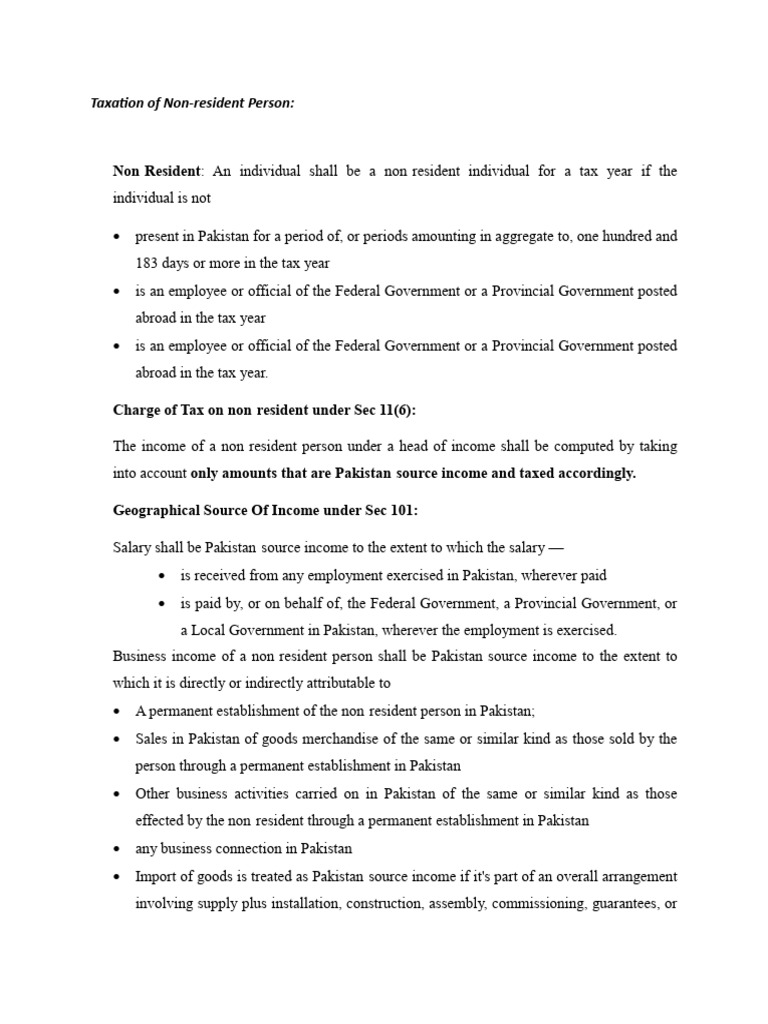 Taxation Guidelines for Non-Residents in Pakistan | PDF | Taxes ...