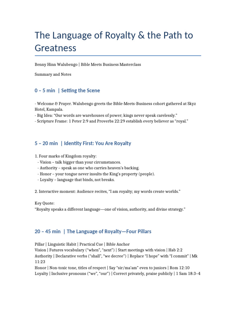 Language of Royalty Notes BennyWalubengo | PDF