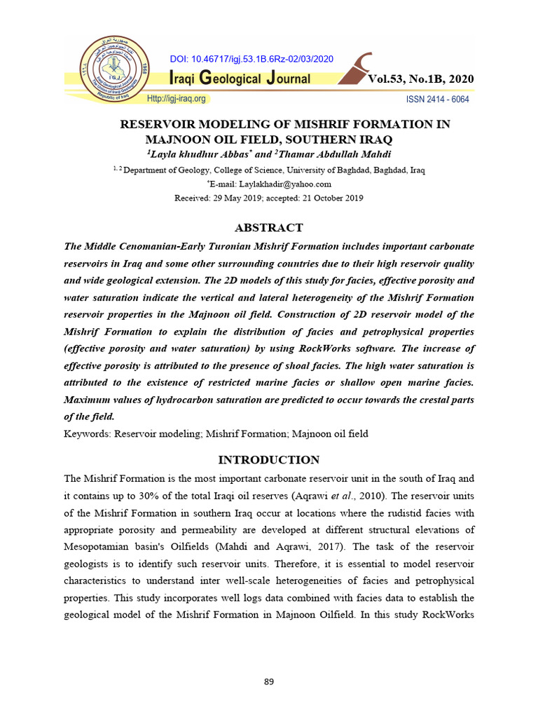 Reservoir Modeling of Mishrif Formation | PDF | Petroleum Reservoir ...