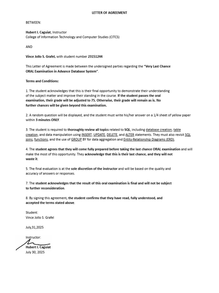 Letter of Agreement | PDF