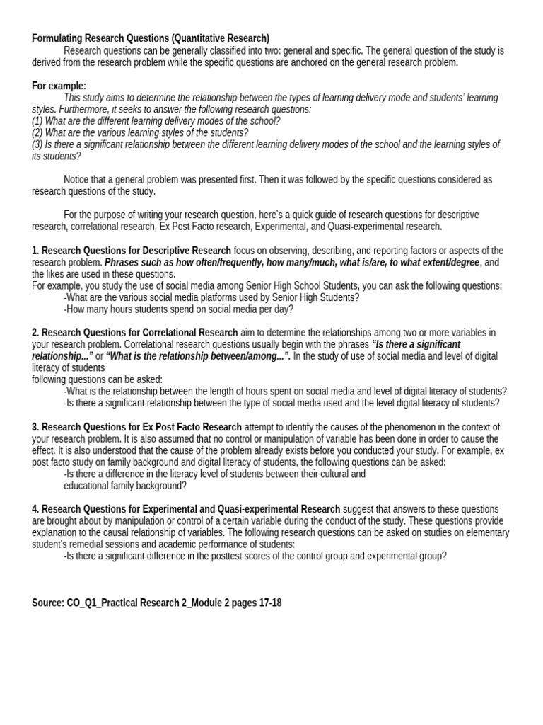Formulating Research Questions | PDF | Psychological Concepts ...