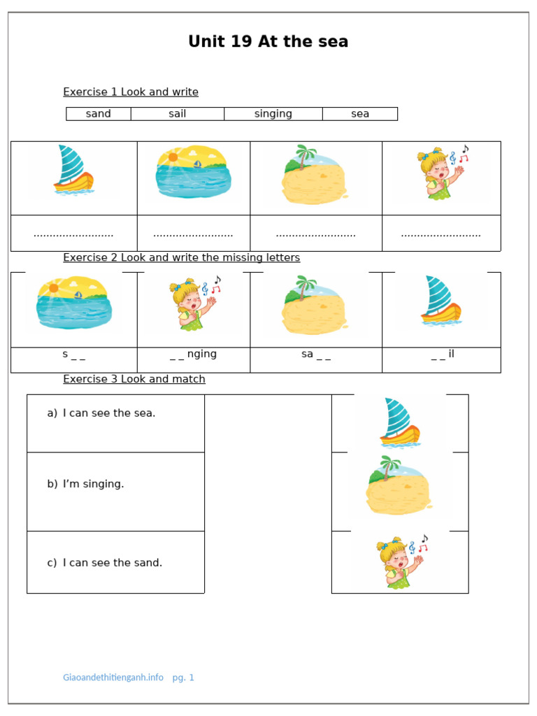 At the Sea: Vocabulary Exercises | PDF | Graphic Design | Earth Sciences