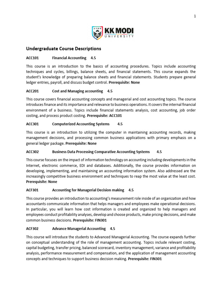 UnderGrad and Grad Program Master List of Course Desciption | PDF ...