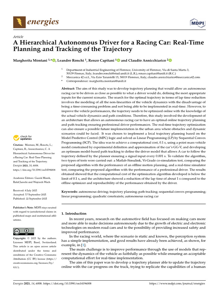 A Hierarchical Autonomous Driver For A Racing Car Real-Time | PDF ...
