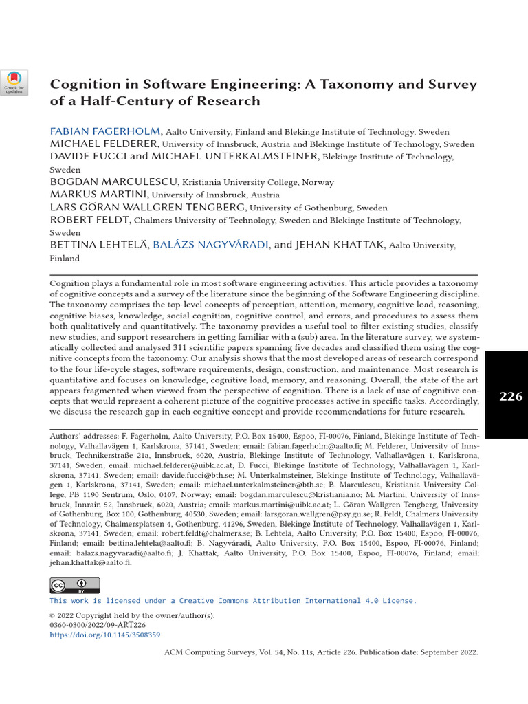 2 Fagerholm Et Al Cognition In Software Engineering Pdf Cognition