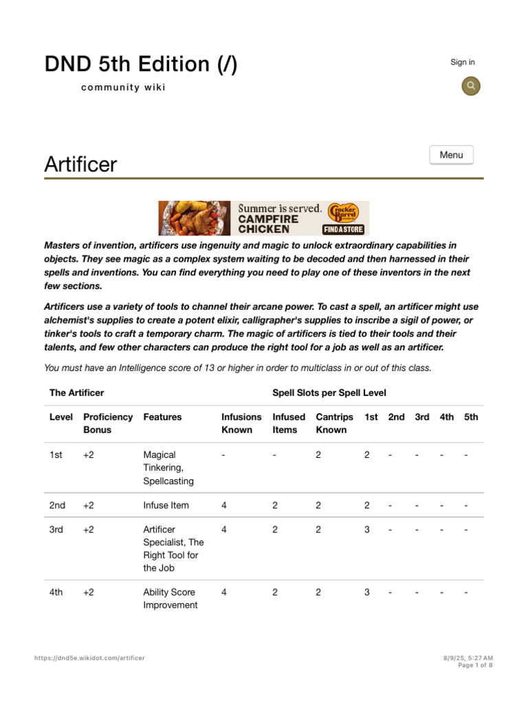 Artificer Class Overview for D&D 5E | PDF | Fantasy Role Playing Games ...