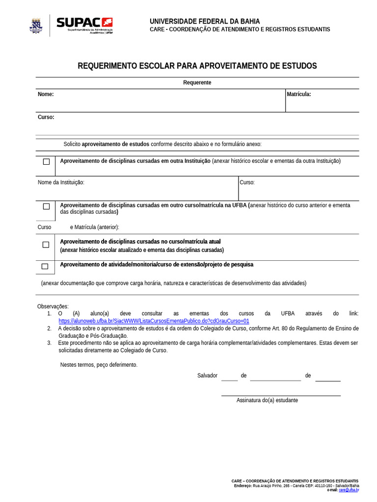 requerimento_escolar_para_aproveitamento_de_estudos_1 | PDF | Pós-graduação