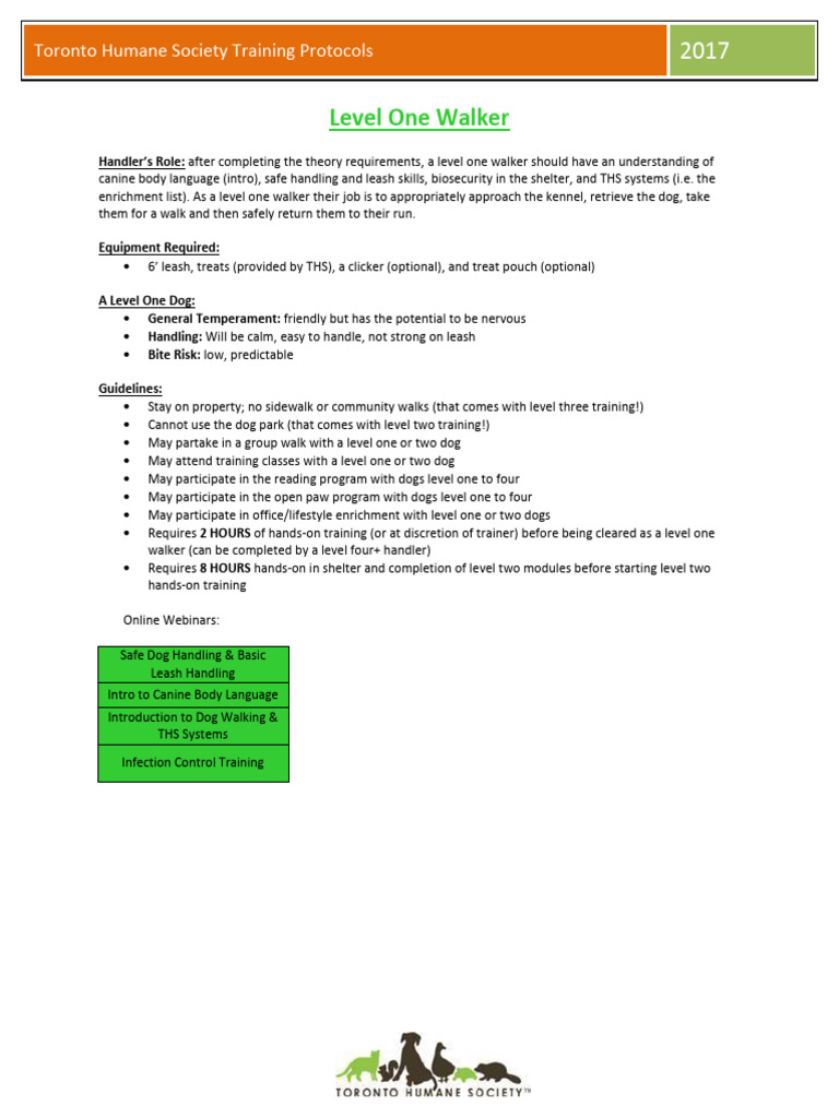All Canine Level Walker Protocols | PDF | Dogs | Behavioural Sciences