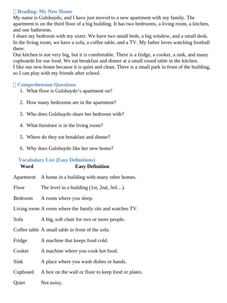 Home and Accommodation Writing and Test | PDF | Room | Bedroom