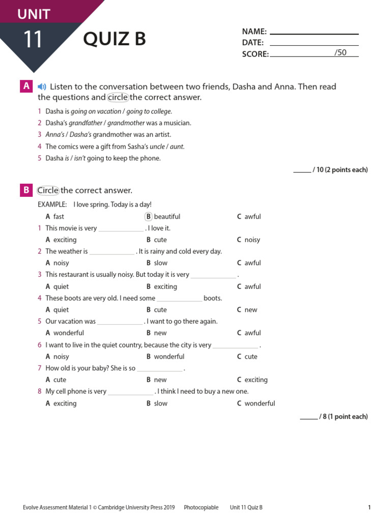 Unit 11 Quiz B Answers | PDF