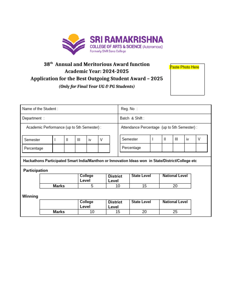 Meritorious Awards - Student Nomination Form 2023-2024 | PDF