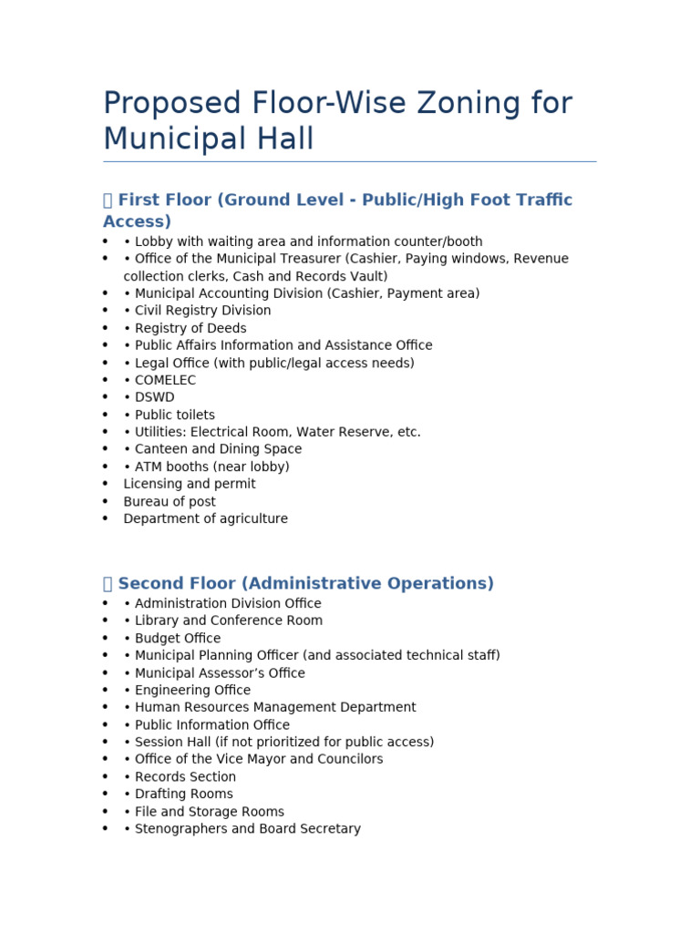 Municipal Hall Floor Zoning Plan | PDF