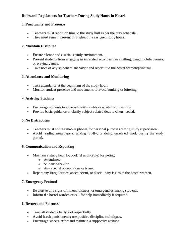 Hostel Rules for Teacher Supervision | PDF | Bullying | Behavior ...