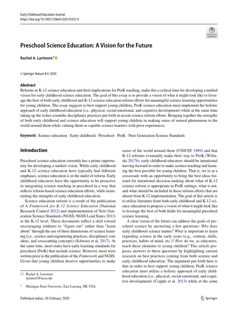 Future Vision for Preschool Science Education | PDF | Science | Early ...