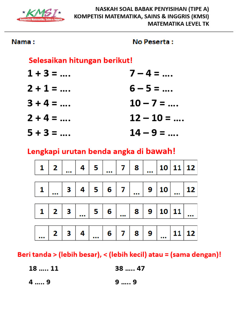 Soal KMSI Matematika Level TK | PDF