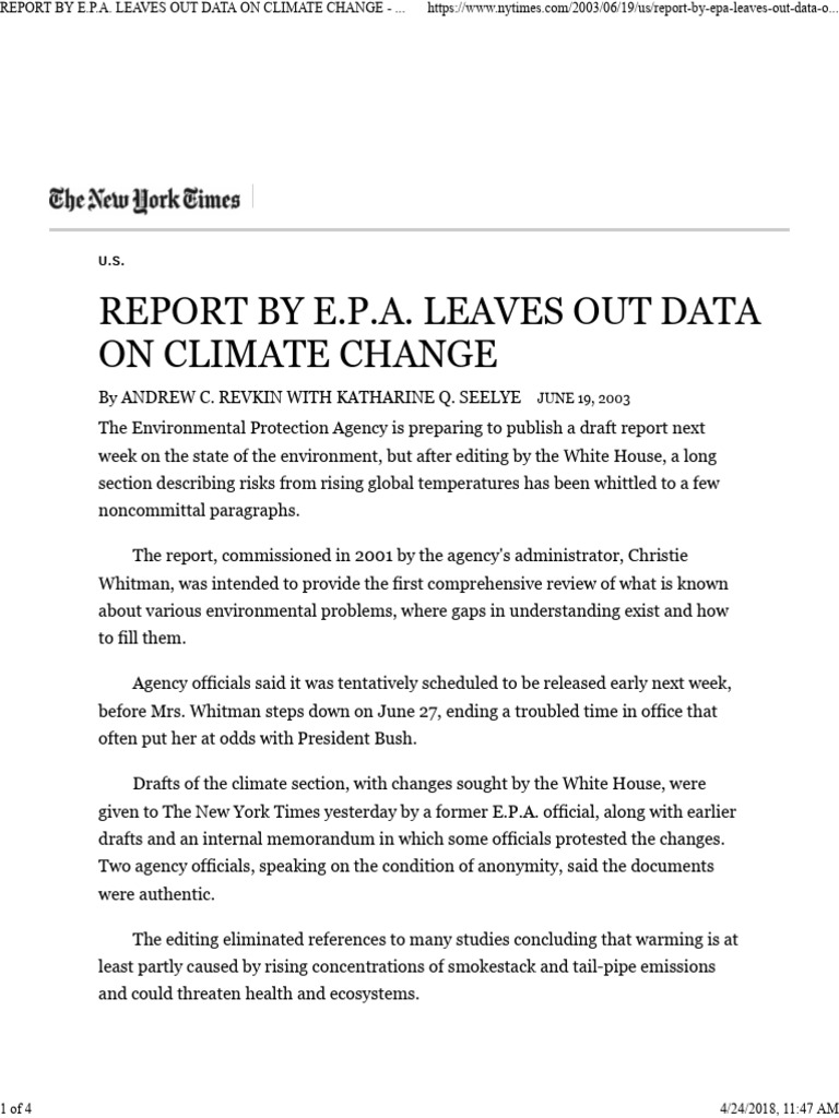 New York Times Article | PDF | United States Environmental Protection ...