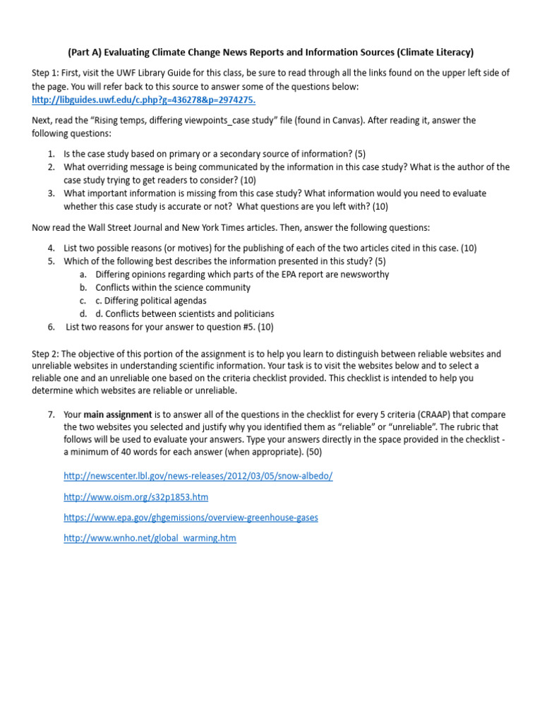 Evaluating Climate Change News Reports and Information Sources (Climate ...