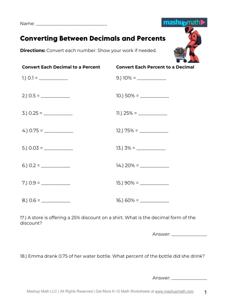 Converting+Between+Decimals+and+Percents(Easy)(a) | PDF