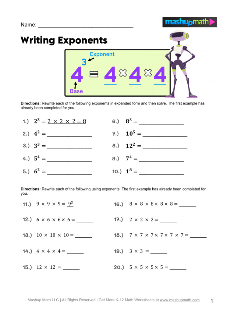 Writing Exponents A | PDF