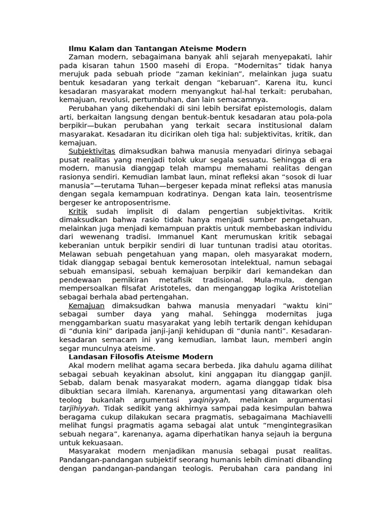 Ilmu Kalam dan Ateisme Modern | PDF