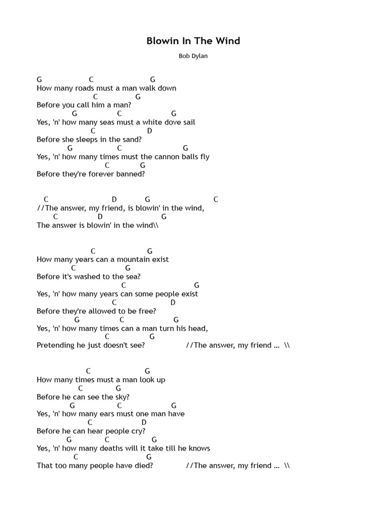 Bob Dylan - Blowin in The Wind (CGD) | PDF