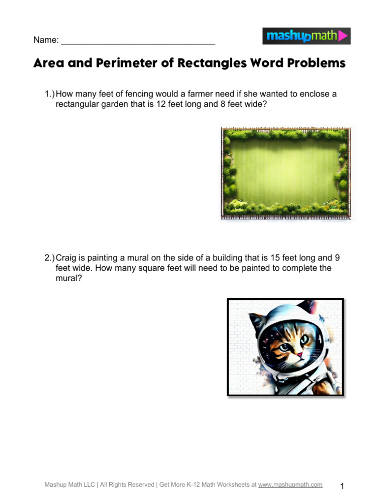 Rectangle Area and Perimeter Word Problems | PDF