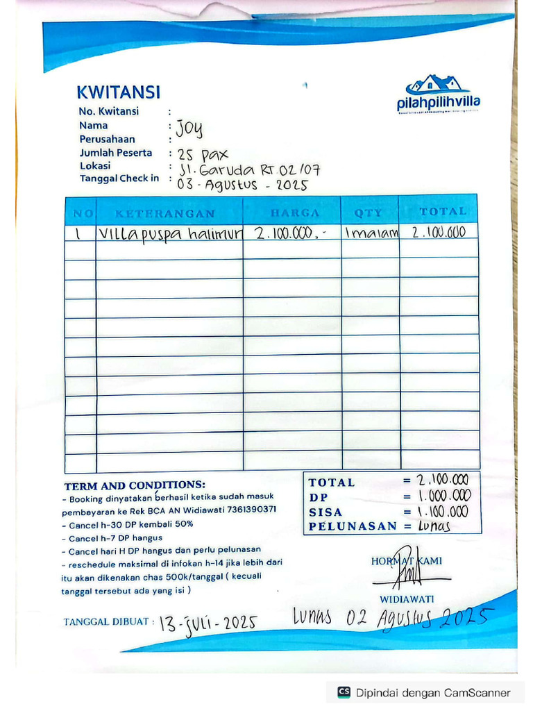 Invoice Pelunasan 3 Agustus Puspa | PDF