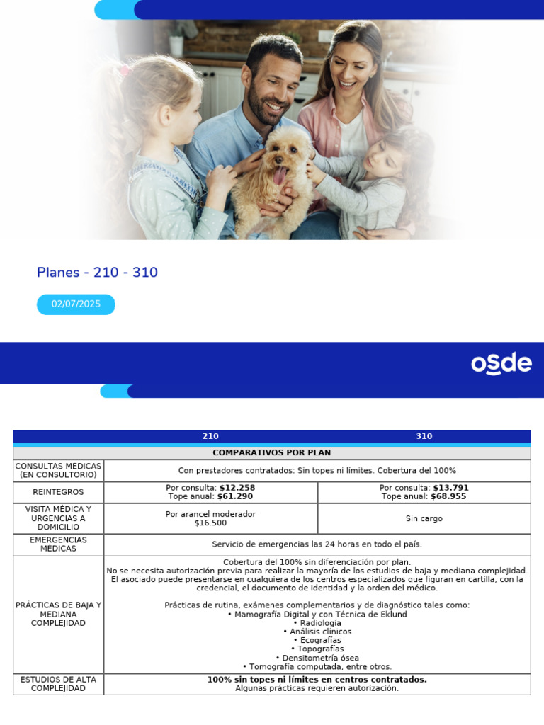 Planes OSDE I Julio 2025 210 y 310 | PDF | Oncología | Parto