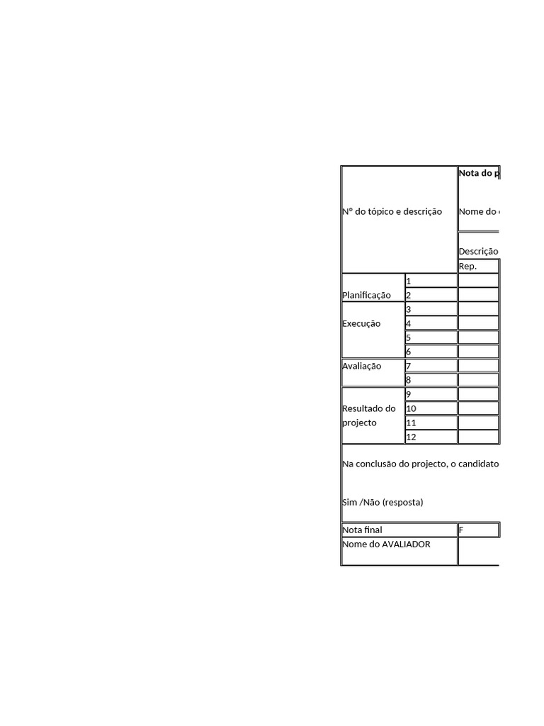 Grelha de Desempenho Excel - 112223 | PDF