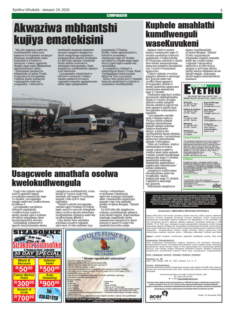 Eyethu Uthukela: January 2020 News | PDF