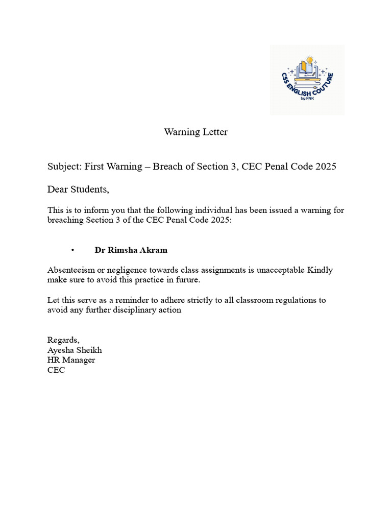 Warning Letter CEC | PDF