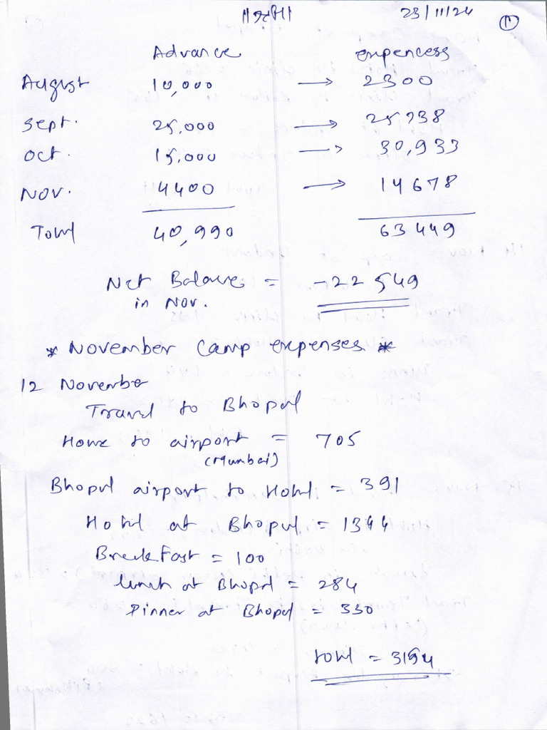 November Camp Expense | PDF
