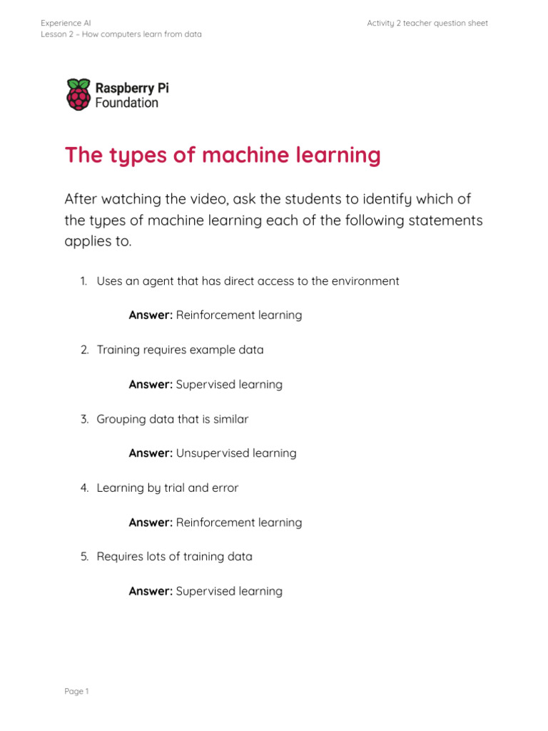L2-A2 - en - Resource 2 - Types of Machine Learning (Quiz) | PDF