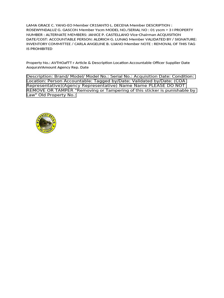 Property Inventory Sticker Guidelines | PDF