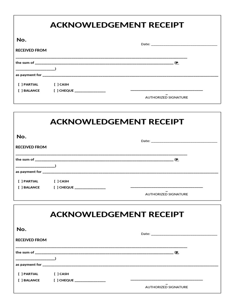 Payment Acknowledgement Receipt Template | PDF